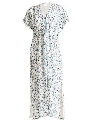 REISTOR Gathered Maxi Crepe Dress - Blue