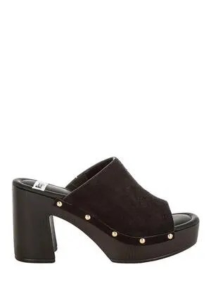 RAG & CO Soft Suede Leather Clogs With Stud Embellishments - Black