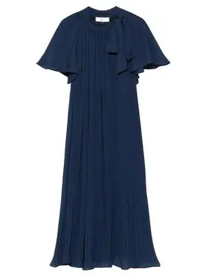 NISSA Pleated Chiffon Midi Dress Navy - Blue