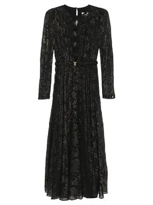 NISSA Lace Insert Chiffon Midi Dress - Black