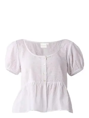 REISTOR Embroidered Peplum Top With Puff Sleeves - White