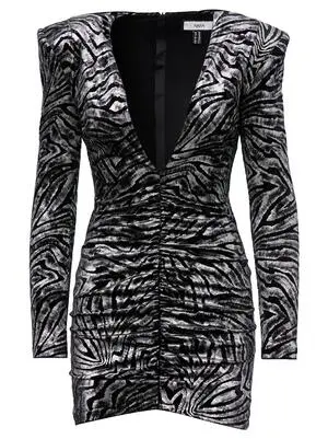 NISSA Printed Velvet Mini Dress - Silver