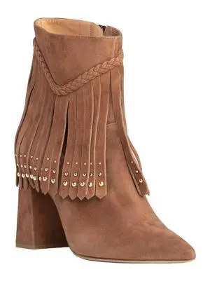 BEAUTIISOLES BY ROBYN SHREIBER Ankle Boot With Suede Fringes And Stud Detailing - Brown