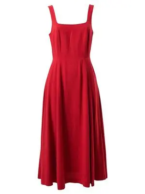 LOUCHE Baya Linen Mix Square Neck Midi Dress - Red