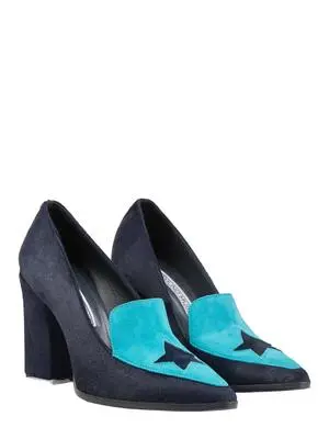 ROSAMUND MUIR LONDON Maria Navy Calf Hair & Turquoise Star Loafers - Blue