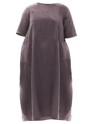 Haris Cotton Midi Curve Linen Dress With Tab Sleeve And Front Pockets Dove - Grey