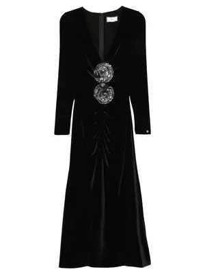 NISSA Sequin-embellished Velvet Midi Dress - Black