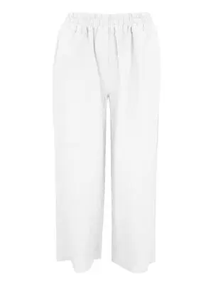 Haris Cotton Solid Wide Leg Linen Pants With Slant Pocket - White