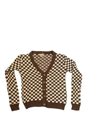 Pink Haley Annie Checked Knit Cardigan - Brown