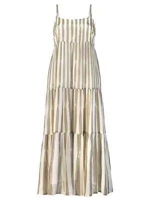 REISTOR Strappy Ecru Tiered Maxi Dress - Brown