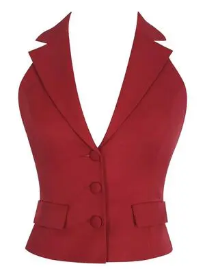 MISS CIRCLE NEW YORK Ursella Crimson Halter Single-breasted Lapel Top - Red