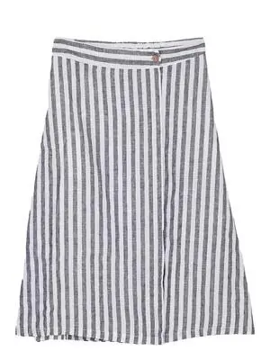REISTOR Overlap Midi Skirt In Linen Stripes - Black