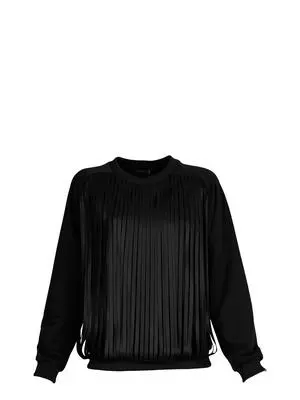 LALIPOP DESIGN Sweatshirt With Laser-cut Vegan Leather Fringes - Black