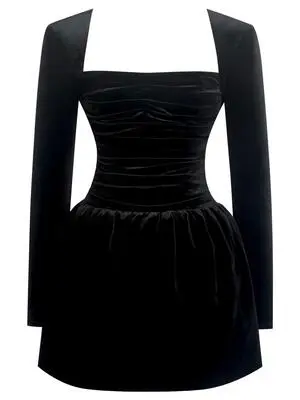 MISS CIRCLE NEW YORK Velvet Square Neck Mini Dress - Black