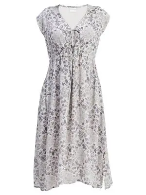 REISTOR Deep V-neck Gathered Dress In Floral - Brown