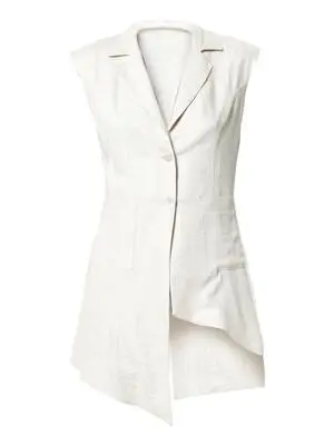 METAMORPHOZA Neutrals Asymmetric Buttoned Top With Linen In Beige