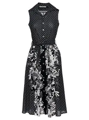 CONQUISTA Button Detail Print Dress - Black
