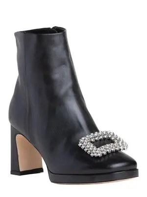 BEAUTIISOLES BY ROBYN SHREIBER Leather Platform Ankle Booties With Embellished Buckle - Black
