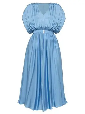NISSA Belted Viscose Midi Dress Baby - Blue