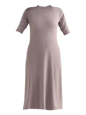REISTOR High Crew Neck Elbow Sleeves Fitted Dress In Dusty - Brown