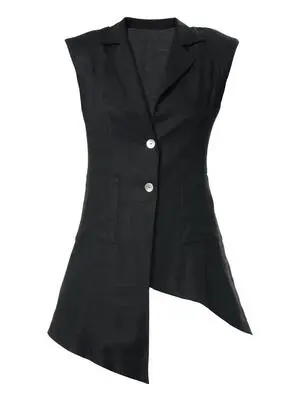 METAMORPHOZA Asymmetric Buttoned Top With Linen In Black