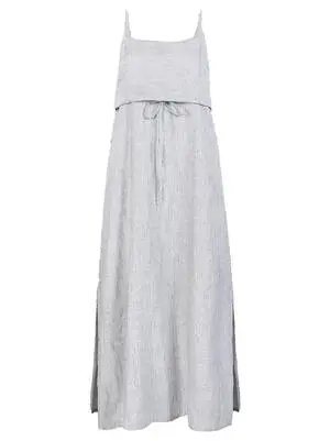 REISTOR Strappy Pin Stripped Maxi Linen Dress - Grey
