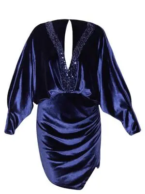 OTTHIE Mini Draped Velvet Dress Navy - Blue
