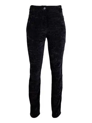 LALIPOP DESIGN Straight-leg Velvet Pants With Embellished Side Trim - Black