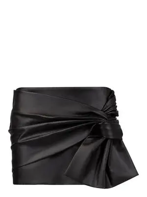 LENDROP STUDIOS Yoko Bow Drape Leather Mini Skirt Black