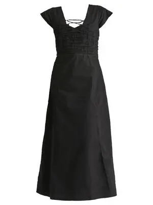 REISTOR Ruched Cotton Dress With Front Slit - Black