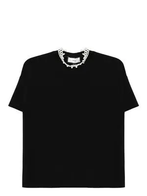 NISSA Pearl-detail Viscose Top - Black
