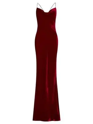 PRETTY ECCENTRIC Siren Maxi Dress In Silk Velvet - Red
