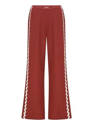 THISISU COLLECTION Wavy Pant Relaxed Fit Linen Wide Leg Pant Cherry Clay - Red