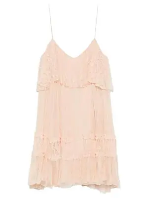 NISSA Neutrals Lace Detail Silk Dress Nude Brown