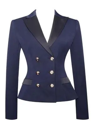MISS CIRCLE NEW YORK Nasia Navy Double Breast Backless Blazer - Blue