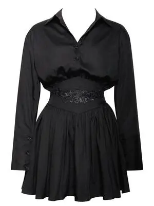 MISS CIRCLE NEW YORK Jamila Shirt Mini Dress With Embroidered Waist Detail - Black