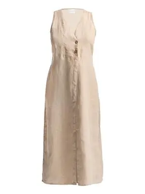 REISTOR Neutrals Straight Dress With Front Slit In Neutral Hemp - Beige