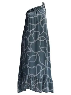 REISTOR One Shoulder Maxi Dress In Abstract Stripes - Blue
