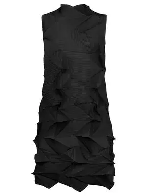 WILD COSMOS Amara Prismatic Pleats Dress - Black
