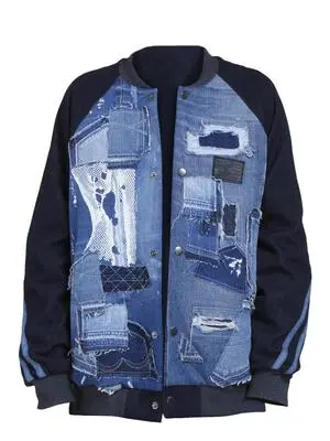 STORY WEAR Knit-like Denim Baseball Jacket - Blue