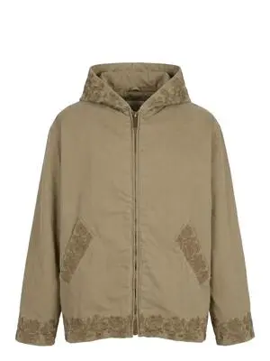 MODENAIRE Hooded Zip Jacket Embroidered Detail Relaxed Silhouette - Brown