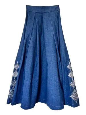 L2R THE LABEL Ciel Embellished Emberloom Denim Maxi Skirt - Blue