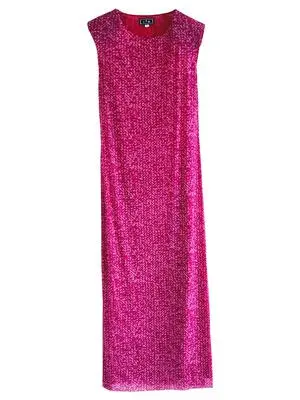 L2R THE LABEL Shoulder Pad Printed Mesh Dress In Hot - Pink