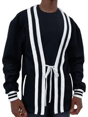 COOL CREATIVE Kimono Varsity Cardigan With Zip-off Sleeves - Black