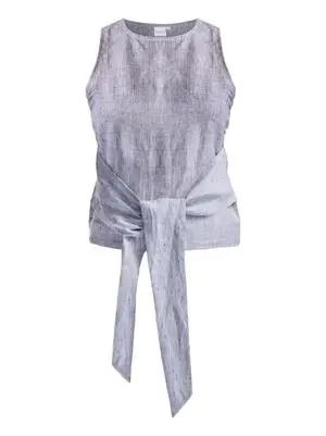 REISTOR Front-tie Top In Linen Stripes - Grey