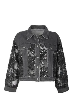 Saachi Denim Sequin Soft Lace Jacket - Black