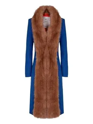 THE EXTREME COLLECTION Sapphire Faux Fur Structured Long Coat - Blue