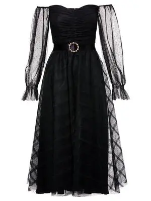 NISSA Off-shoulder Tulle Dress - Black
