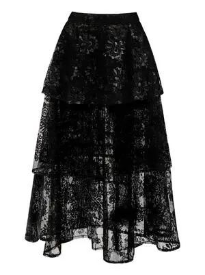 VAN BRUSSEL Tiered Lace Maxi Skirt - Black