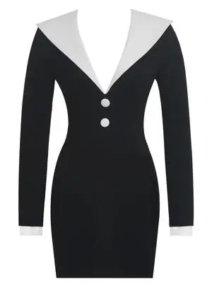 MISS CIRCLE NEW YORK Heather Collared Decorative Button-front Mini Dress - Black